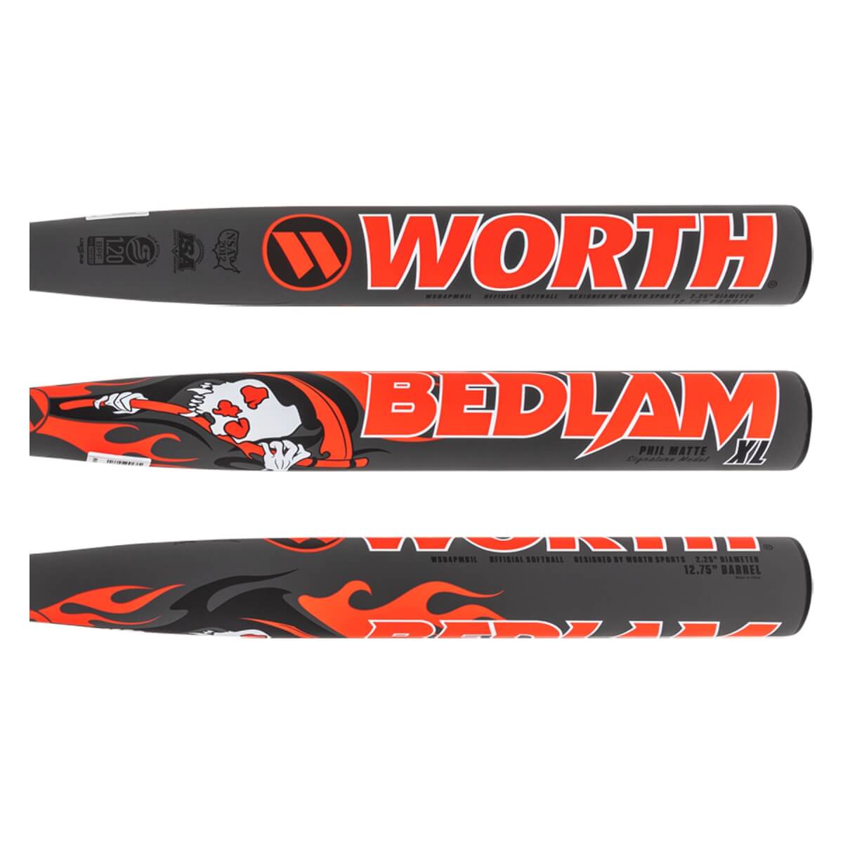2024 Worth Bedlam Phil Matte 12.75" XL USSSA Slow Pitch Softball Bat ...