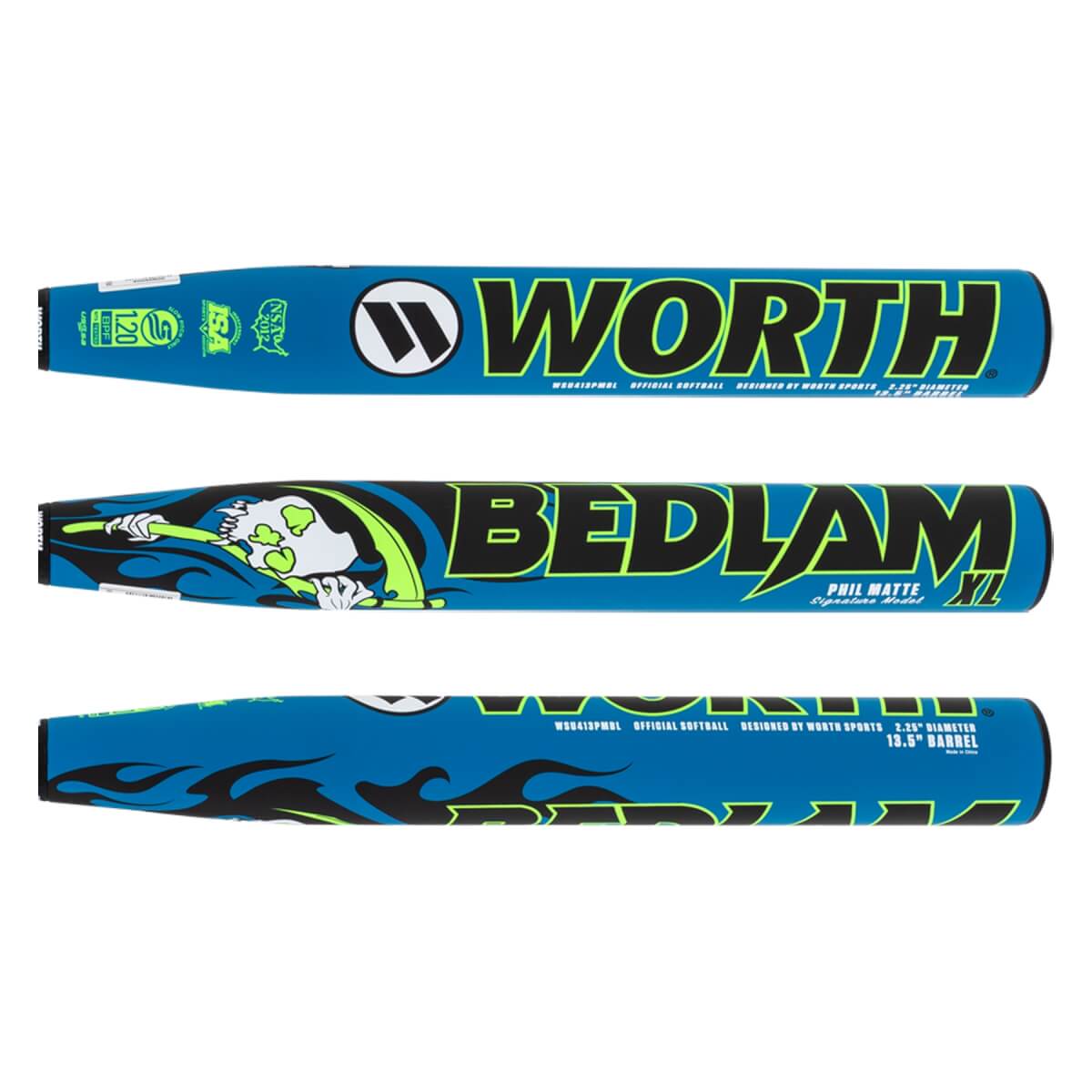 2024 Worth Bedlam Phil Matte 13.5" XL USSSA Slow Pitch Softball Bat (WSU413PMBL) | JustBats.com
